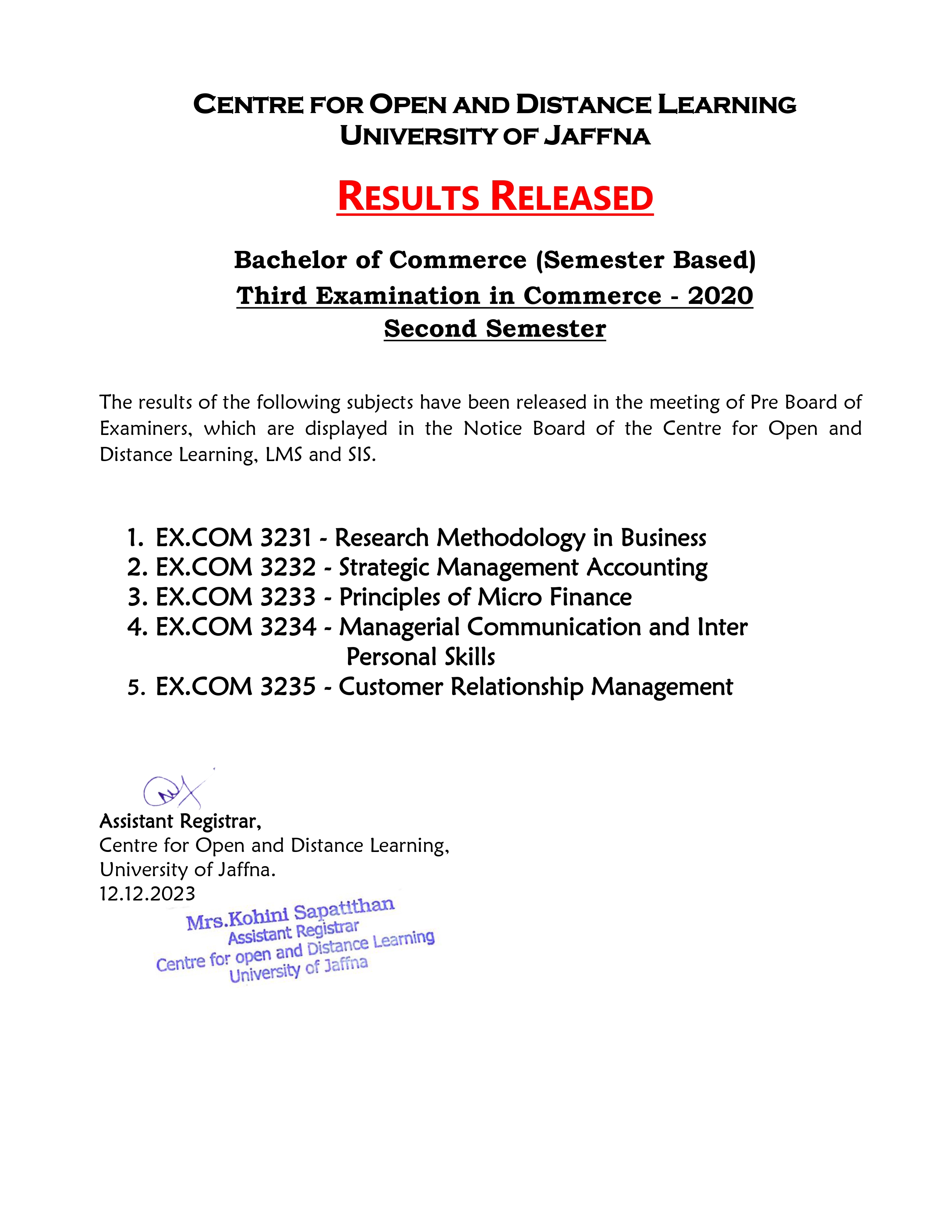 CODL-LMS: BCom Results 3y2s